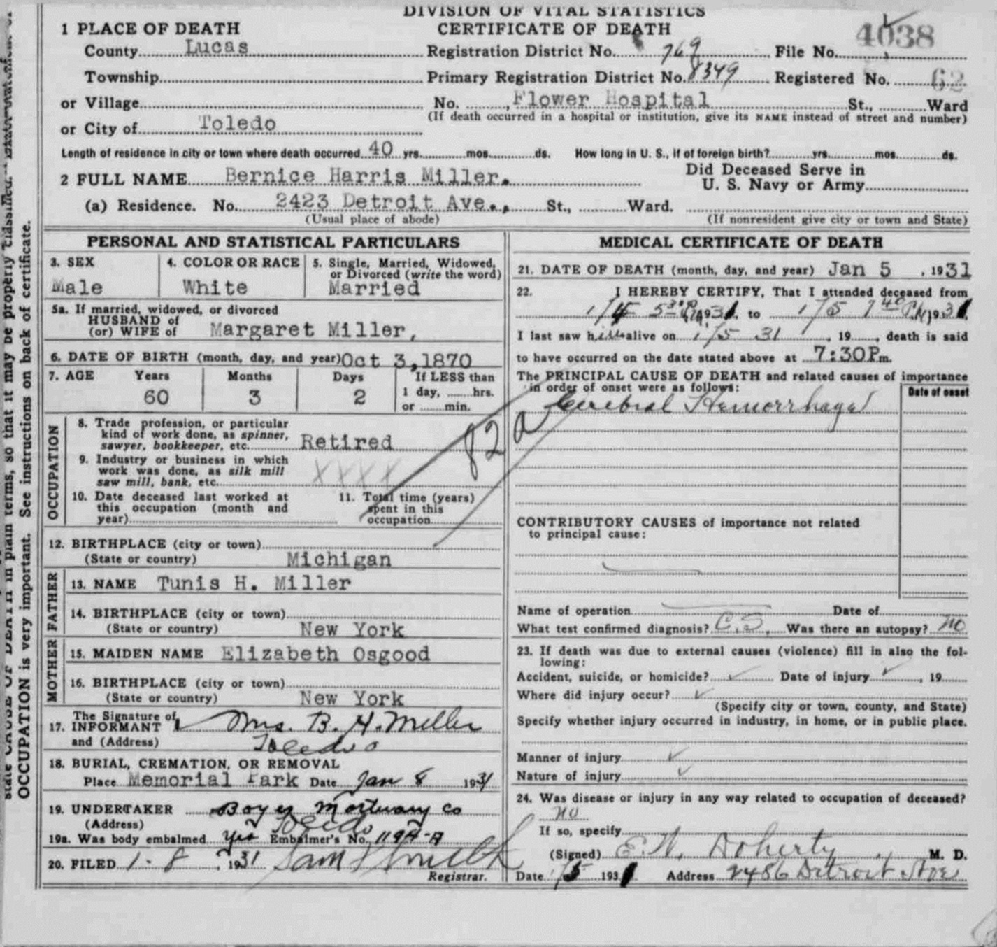 The DESCENDANTS OF WILLIAM DAVID O'REILEY/O'REILLY REGISTER PAGE